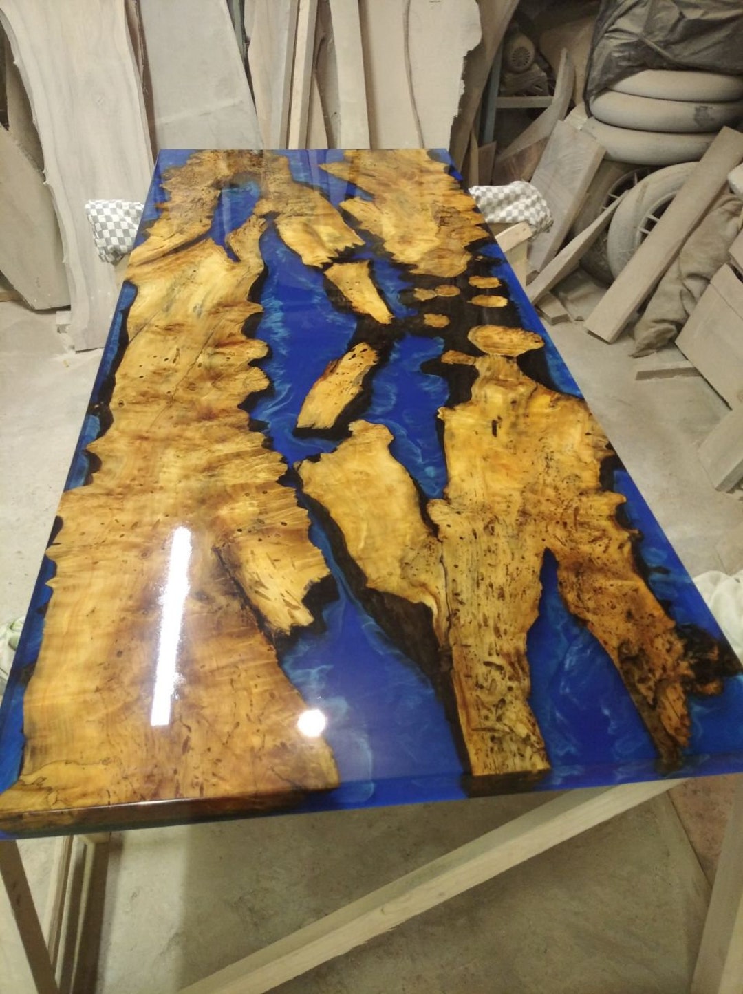 Fluorescent Burl Poplar Dining Table, Glowing Ocean Wave Table ...