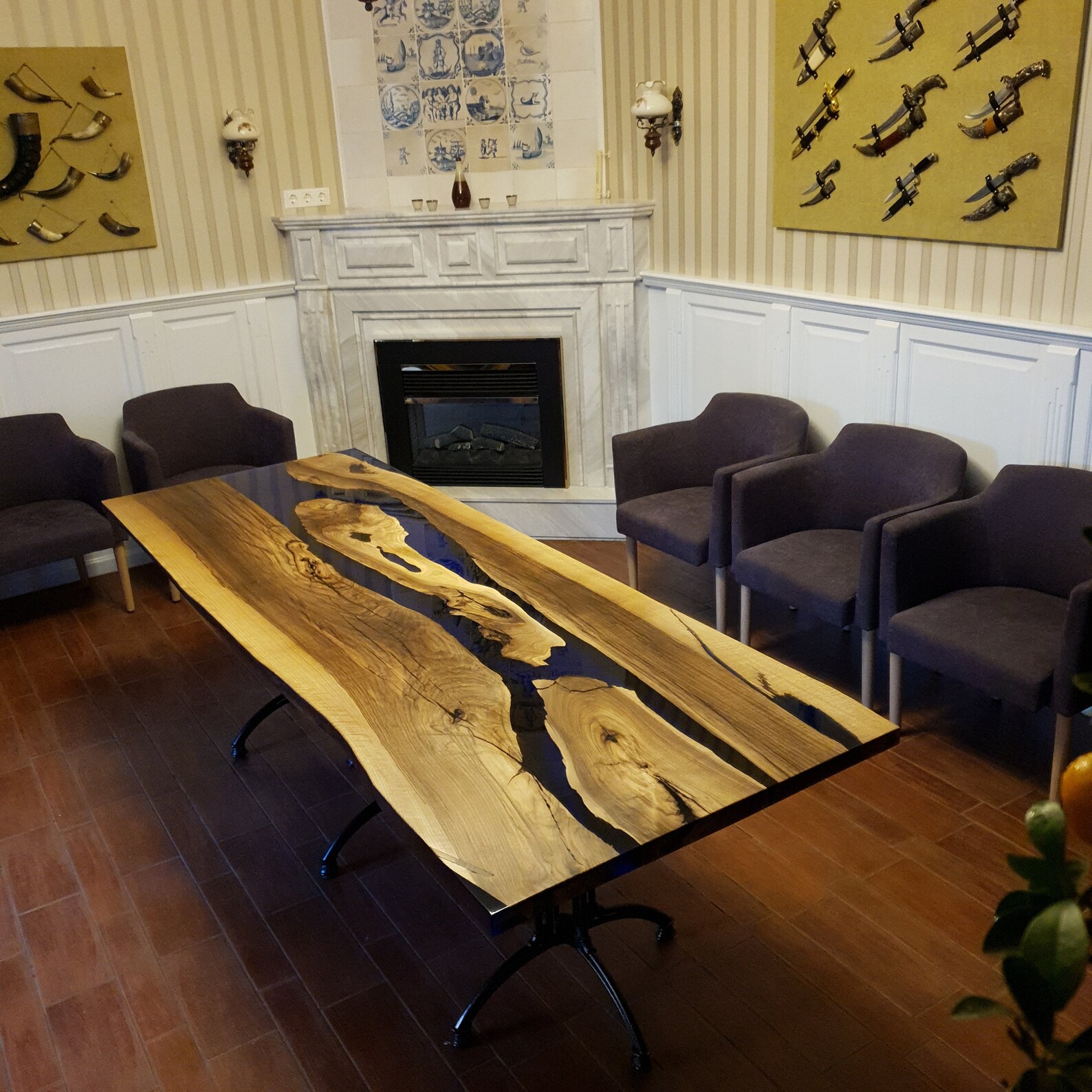 Premium Conference Room Table, Black Epoxy River Table, Large Resin ...