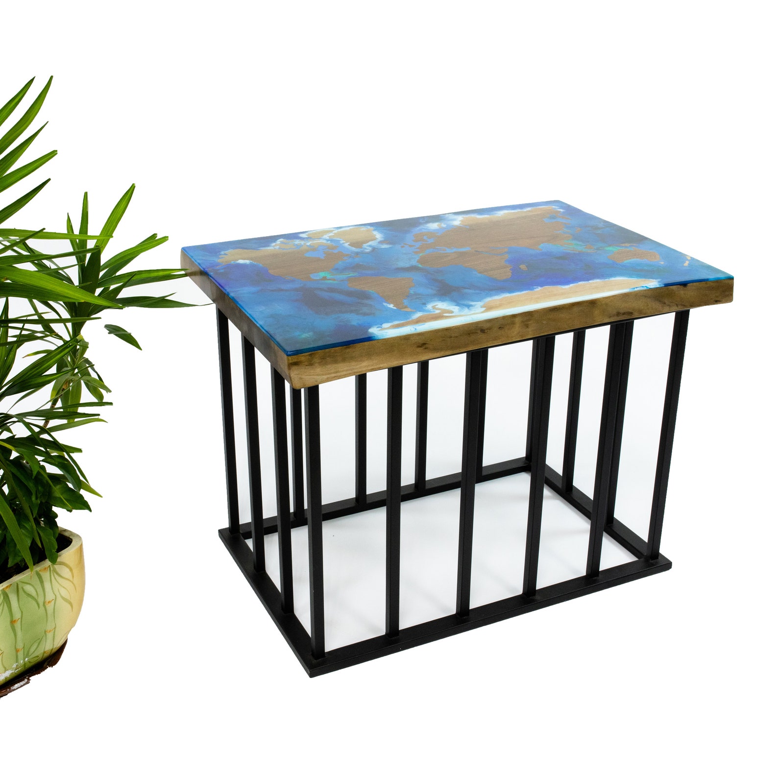 Handcrafted Walnut Epoxy Resin World Map Coffee Table, Unique River ...