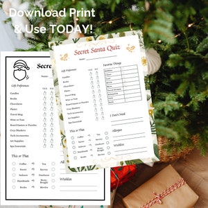 PRINTABLE Secret Santa Quiz INSTANT DOWNLOAD, Holiday Gift Exchange ...