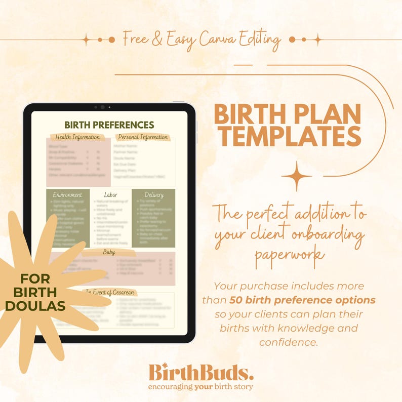 Doula Editable Birth Plan Template | Printable Birthing Plan | Labor ...