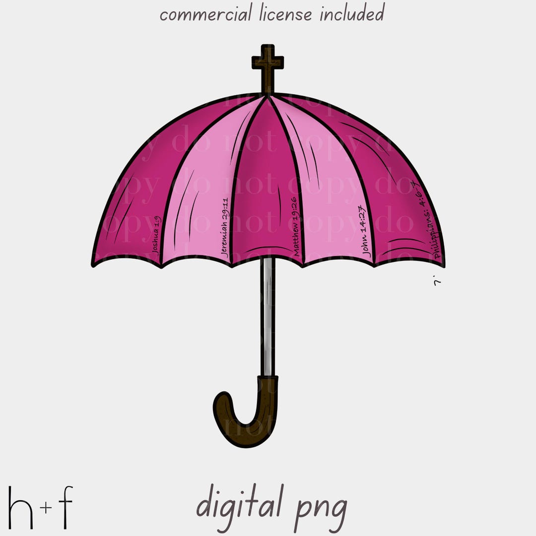 Digital Hand Drawn Pink Christian Umbrella PNG: Ideal for Sublimation ...