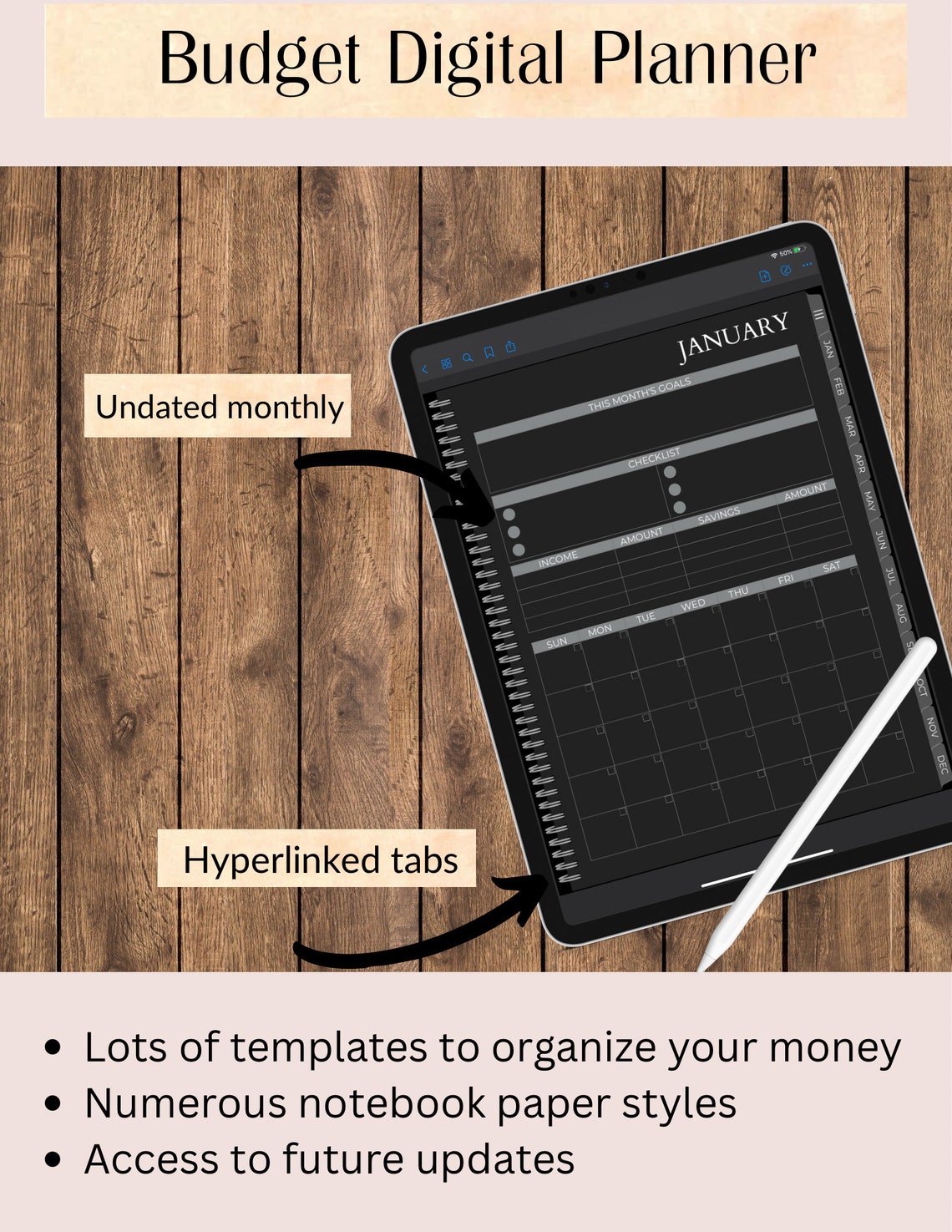 Digital Dark Mode Budget Planner, Finance Planner, Undated Digital ...