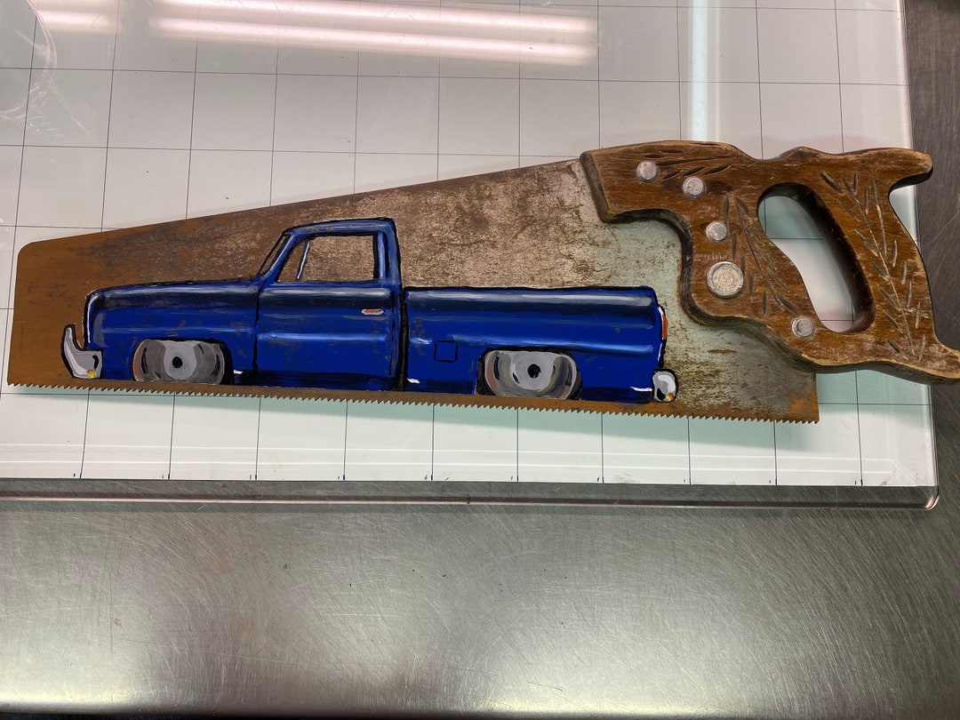 Hand Painted Hot Rod Truck on Vintage Saw - Etsy