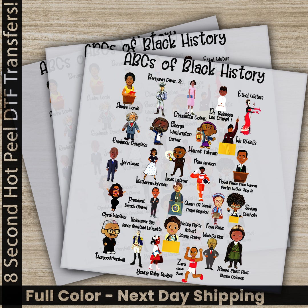 Abcs of Black History Month DTF Transfers, Ready to Press, Personalized ...