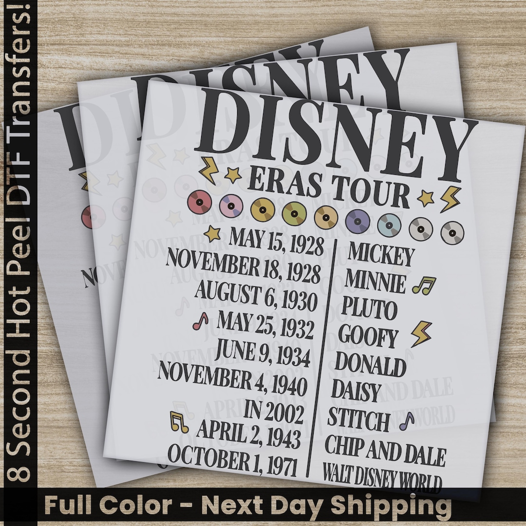 Disney, Cartoon Eras Tour DTF Transfer, Nostalgic Character Timeline ...