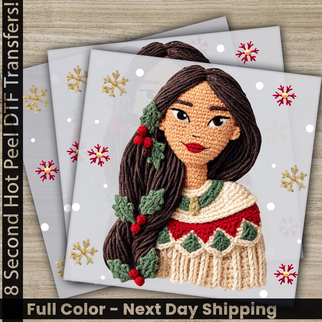 Faux Yarn Disney Princess Mulan DTF Transfer, Merry Christmas Crochet ...