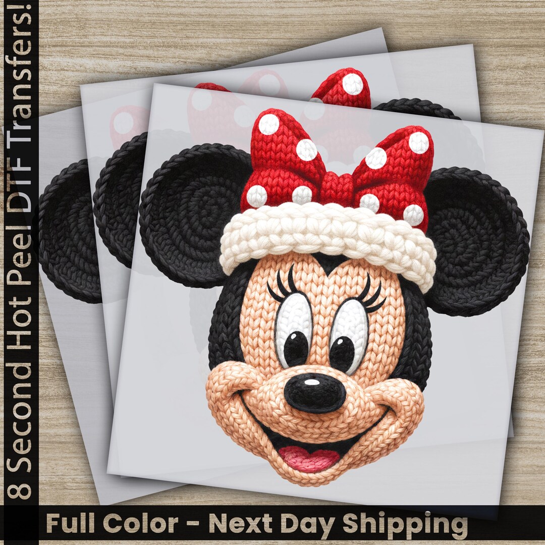 Disney Christmas Minnie DTF Transfer: Faux Yarn Santa, Ready to Press ...