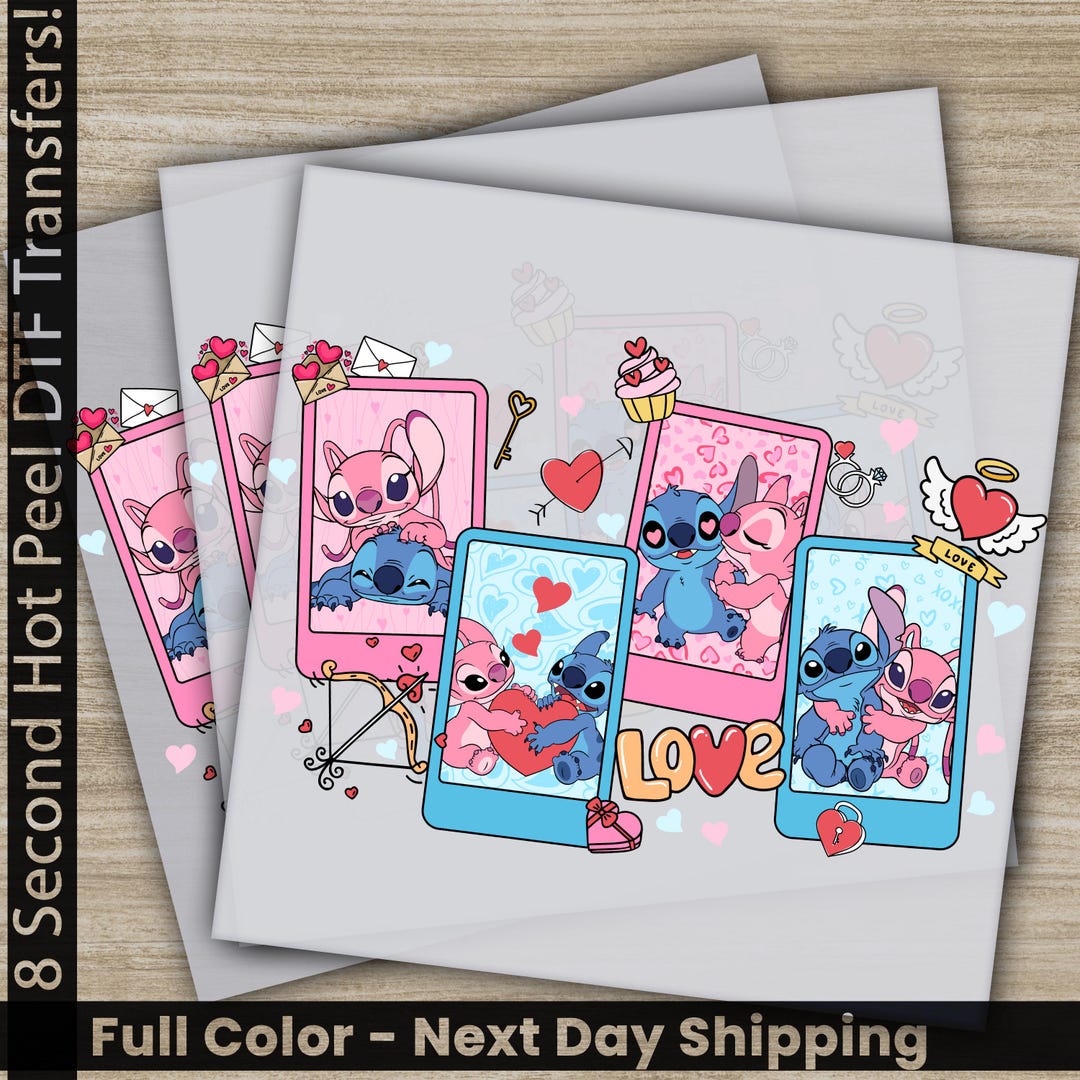 Disney Stitch Love DTF Transfers, Cute Stitch and Angel Valentine Ready ...