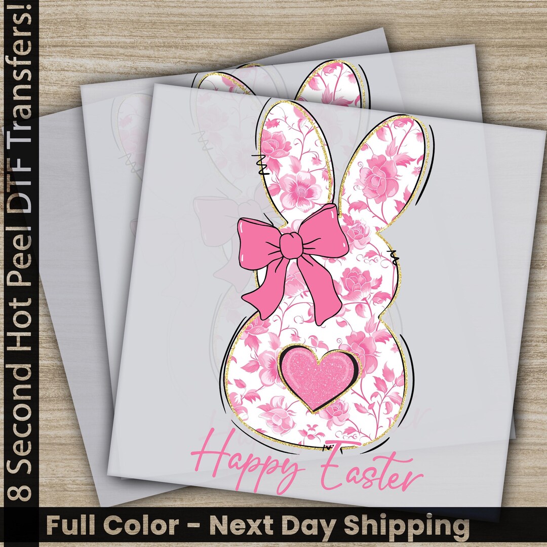 Happy Easter DTF Transfer, Happy Easter Carrot, Pink Rabbit, Happy ...