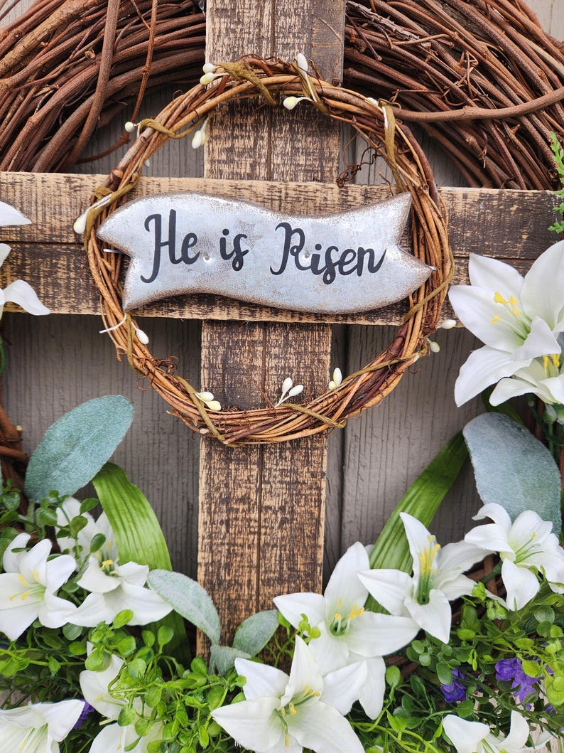 He is Risen Easter Wreath, Christian Wreath, Religious Wreath, Cross ...