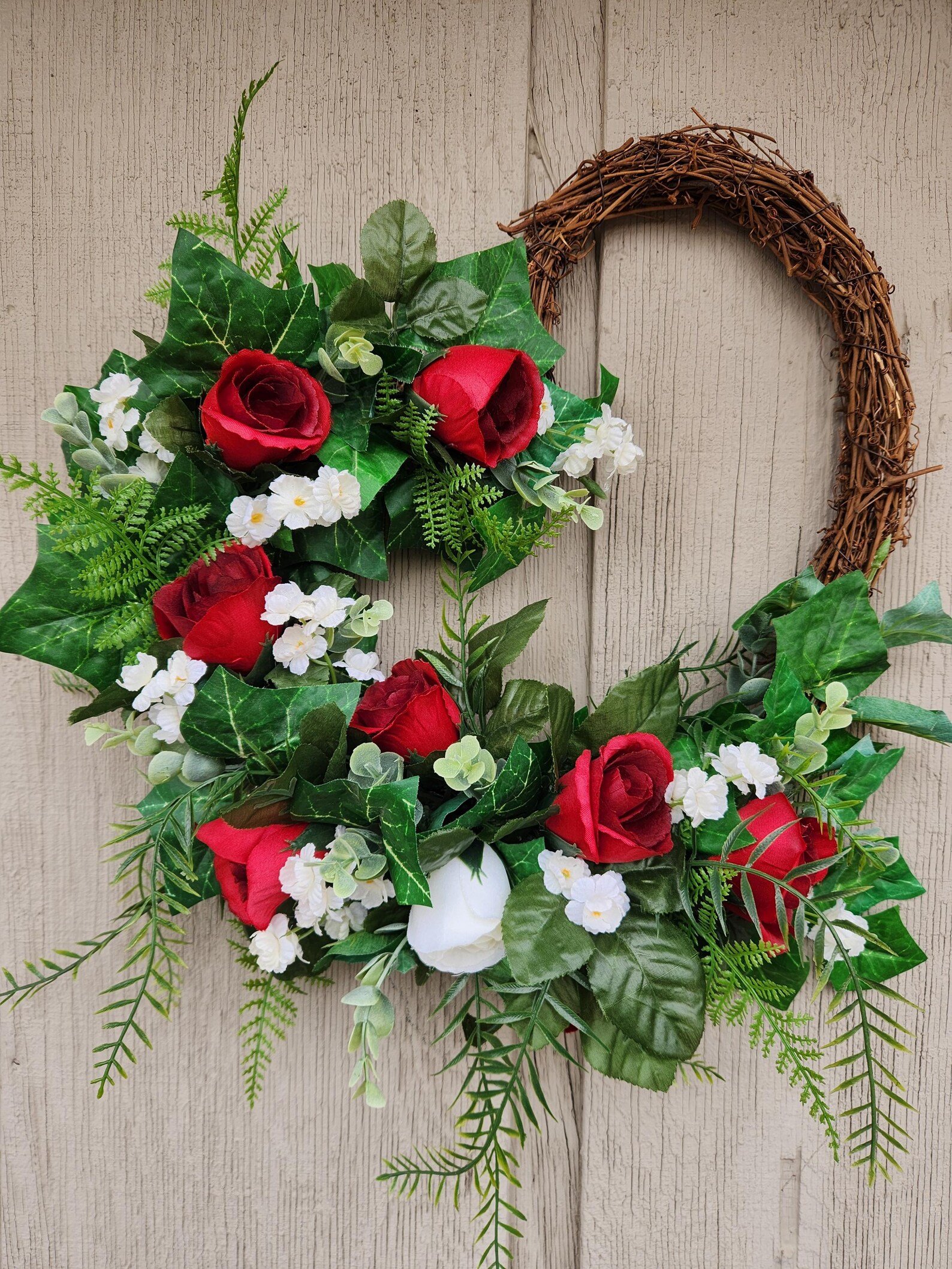 Valentine Red Rose Heart Wreath, Romantic Front Door Décor, Sweetheart ...