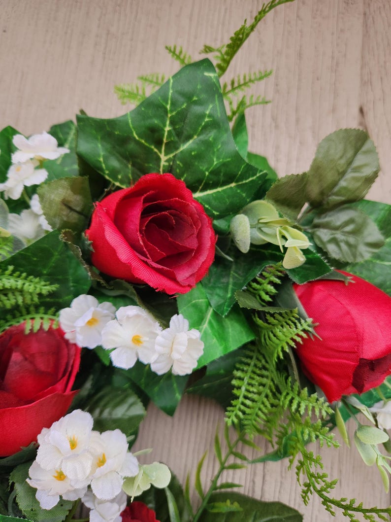 Valentine Red Rose Heart Wreath, Romantic Front Door Décor, Sweetheart ...