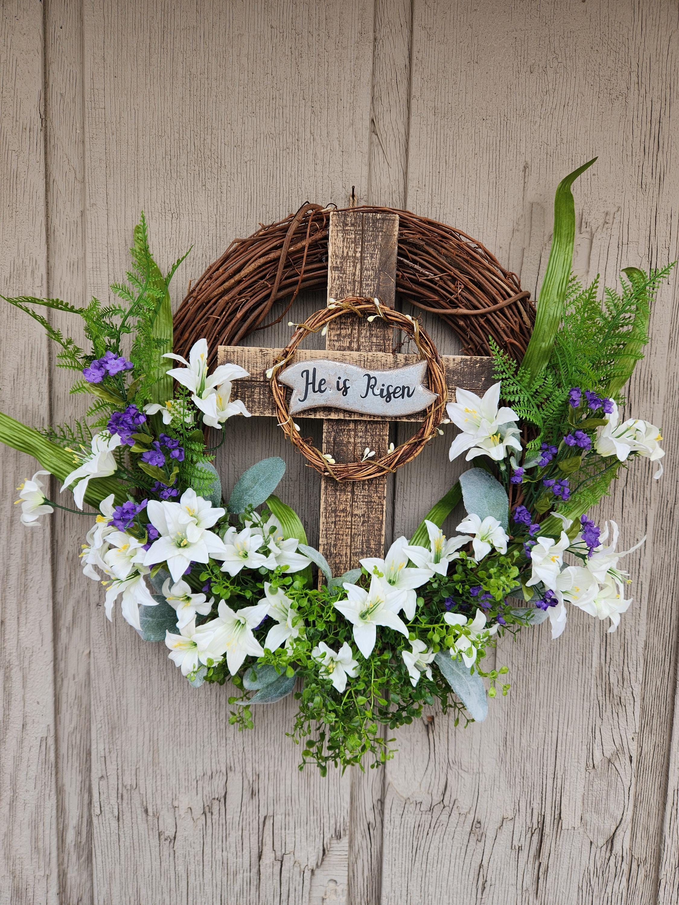 He is Risen Easter Wreath, Christian Wreath, Religious Wreath, Cross ...