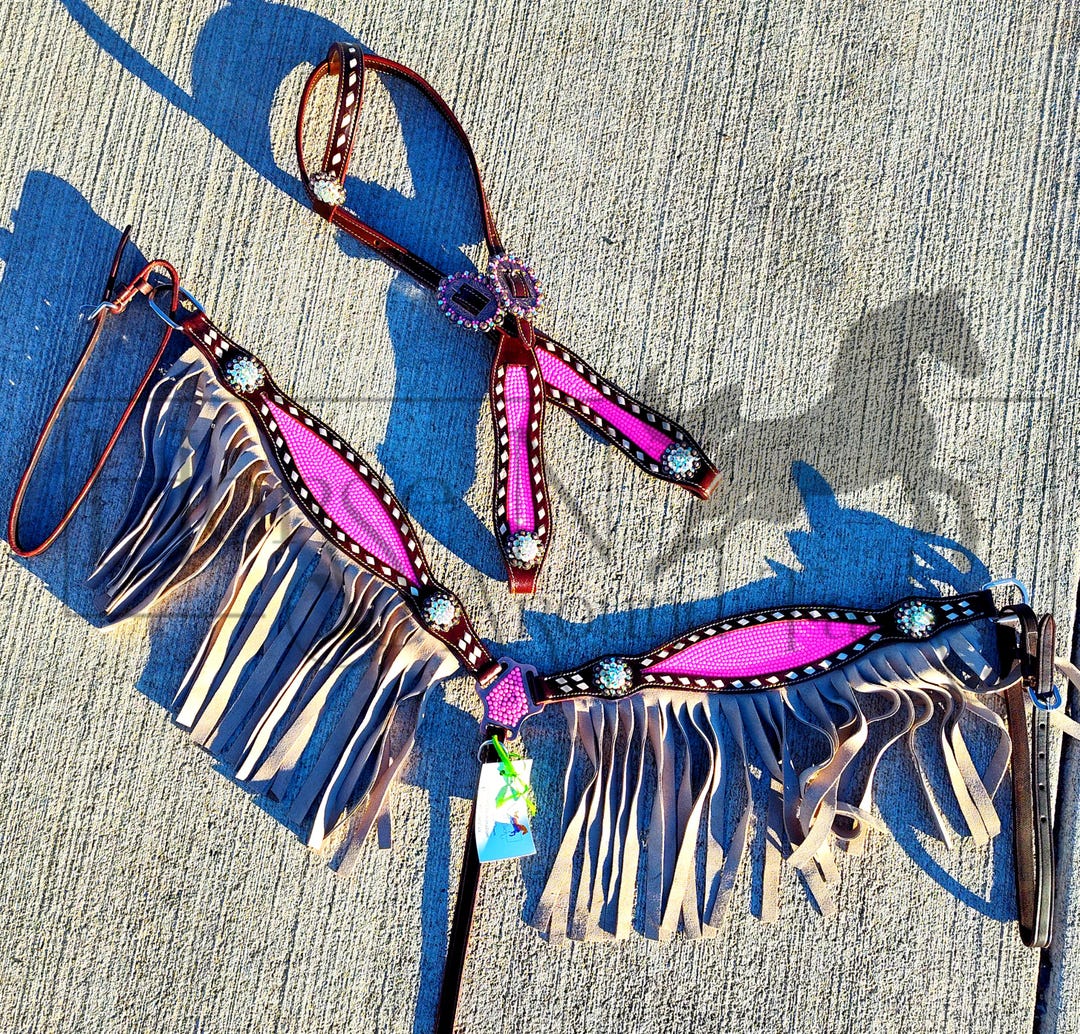 Custom Neon Pink Bling Headstall and Breast Collar Set - Etsy