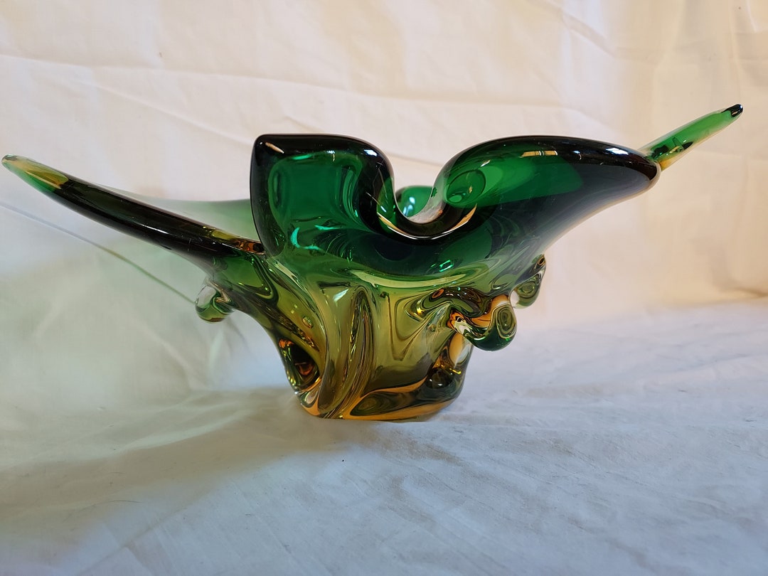 Green and Amber Ombre Murano Style Glass Candy or Nut Dish - Etsy