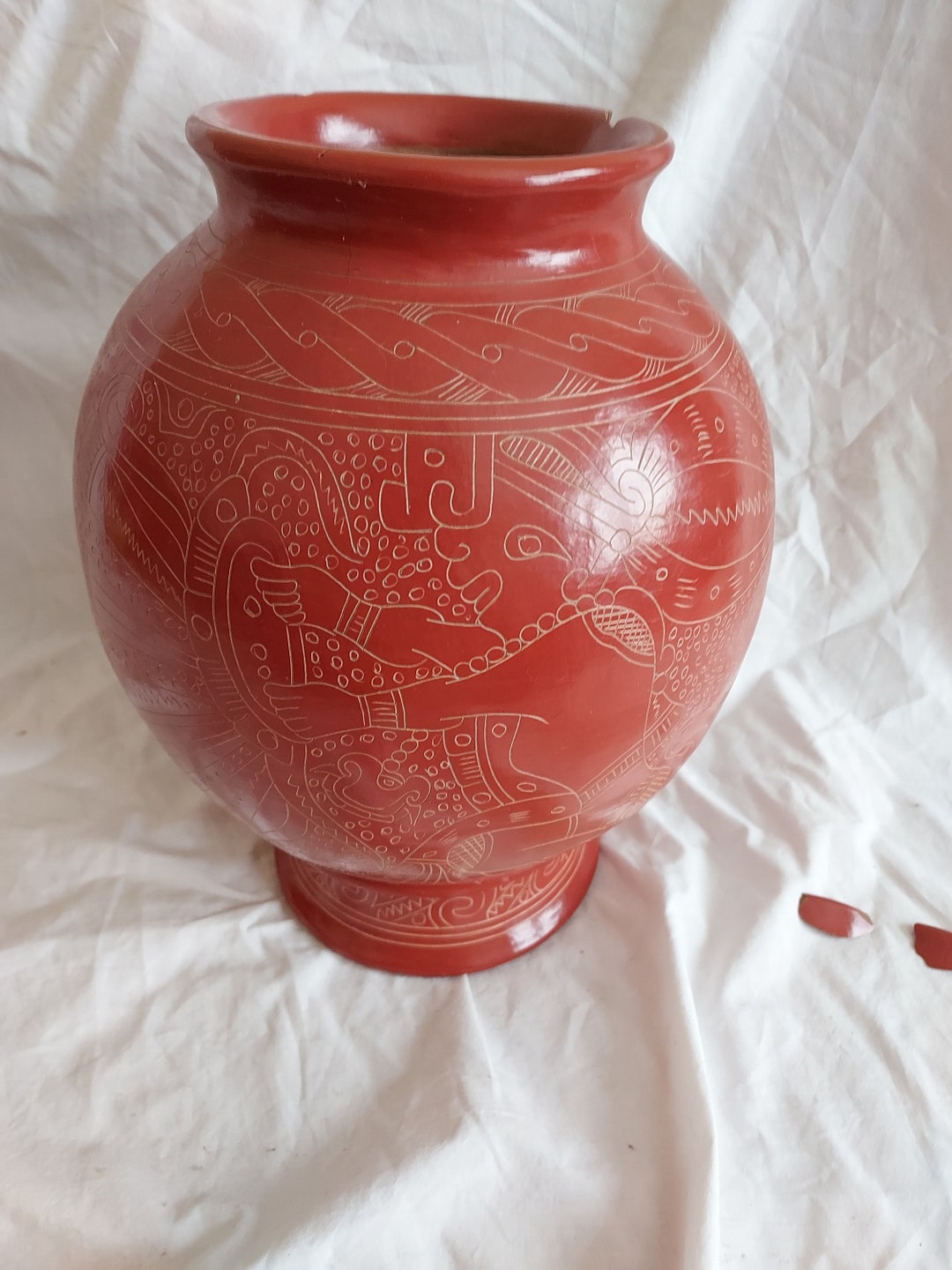 Vintage 60s Red Clay Aztec Style Mexican Vase/urn With Stand - Etsy