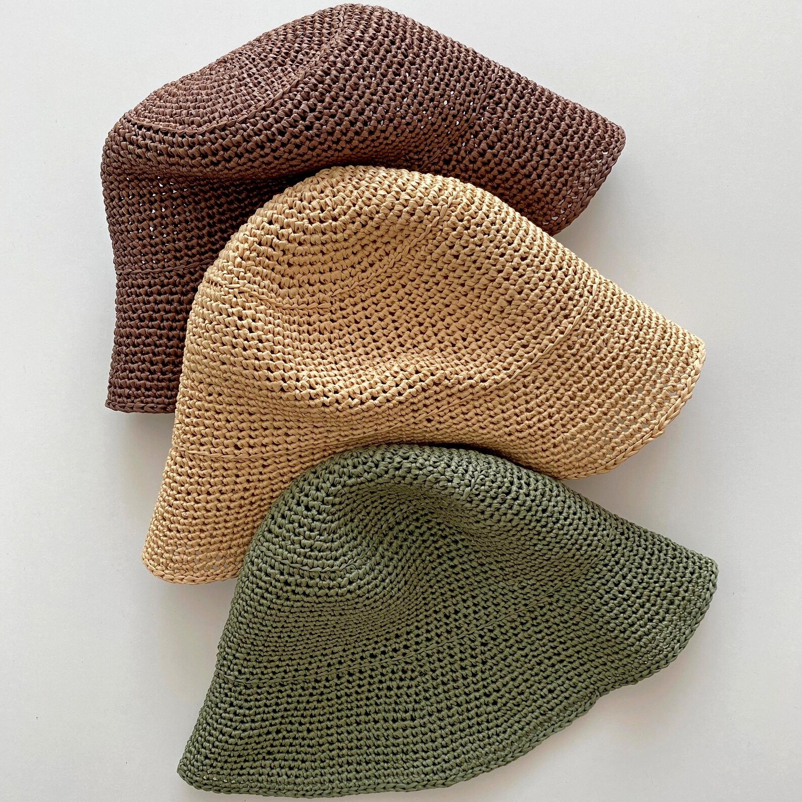 Stylish Crochet Raffia Bucket Hat With Slanted Brim Sun Protection ...