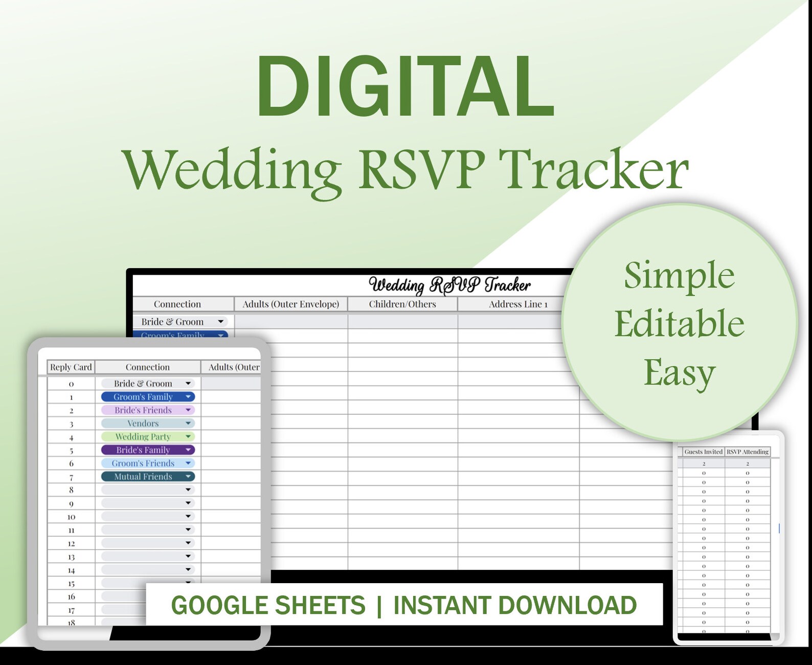 Digital Wedding RSVP Tracker, Google Sheets RSVP Tracker, Wedding Guest ...