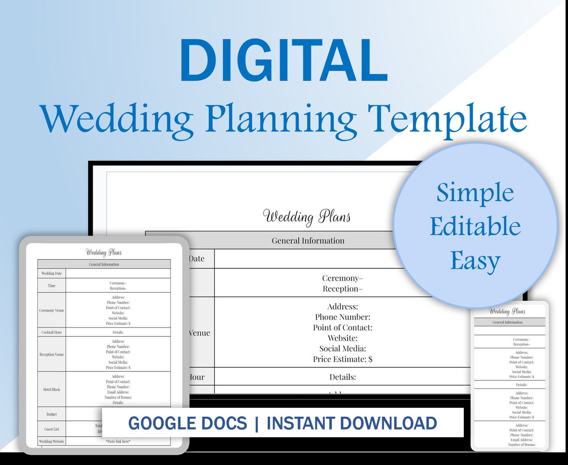 Digital Wedding Planning Bundle, Basic Minimal Wedding Planner, Google ...