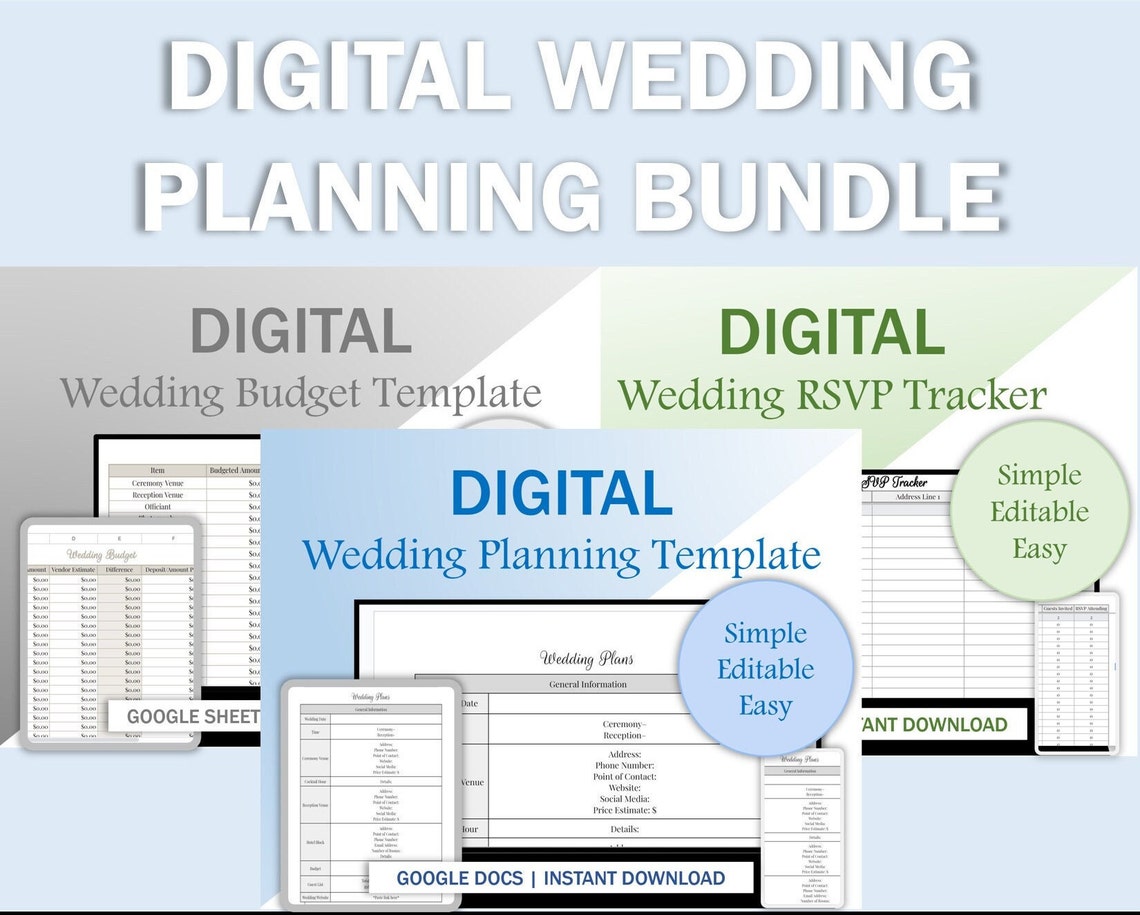 Digital Wedding Planning Bundle, Basic Minimal Wedding Planner, Google ...