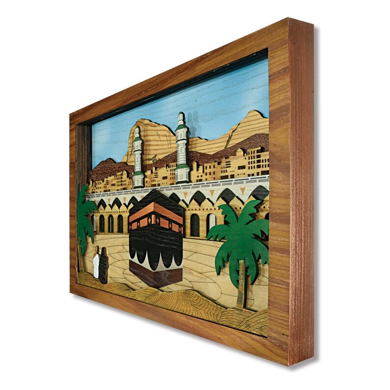 Islamic Holy Kaabah Wall Hanging, Mecca Mosque Spiritual Layered Wooden ...