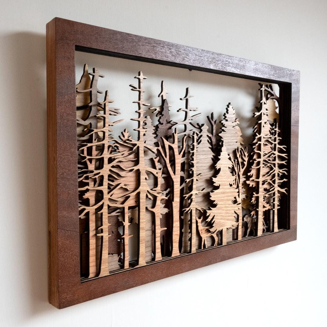 Wild Forest - Handcrafted Wooden Forest Wall Art With Layered Tree ...