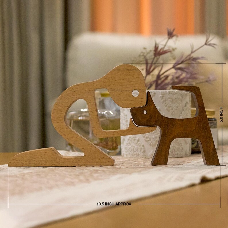 HUM-TUM Handmade Wooden Dog and Human Figurine, Beechwood Animal Lover ...
