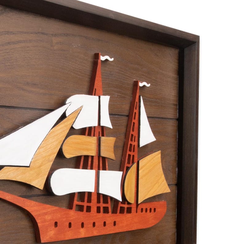 Sunset Sailboat Wood Wall Art Nautical 3D Ship Decor Wooden Hanging ...