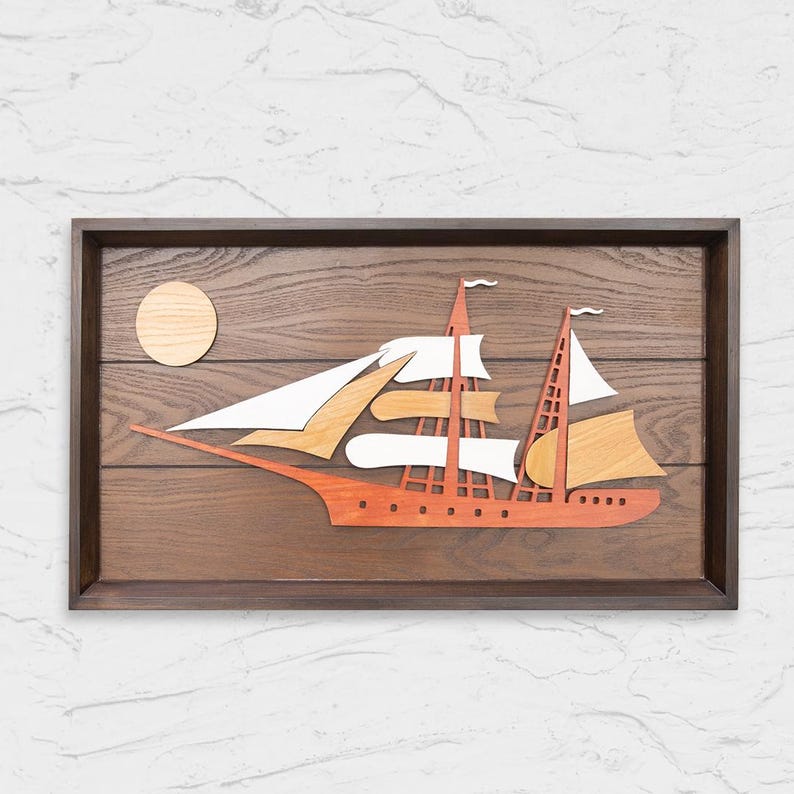 Sunset Sailboat Wood Wall Art Nautical 3D Ship Decor Wooden Hanging ...