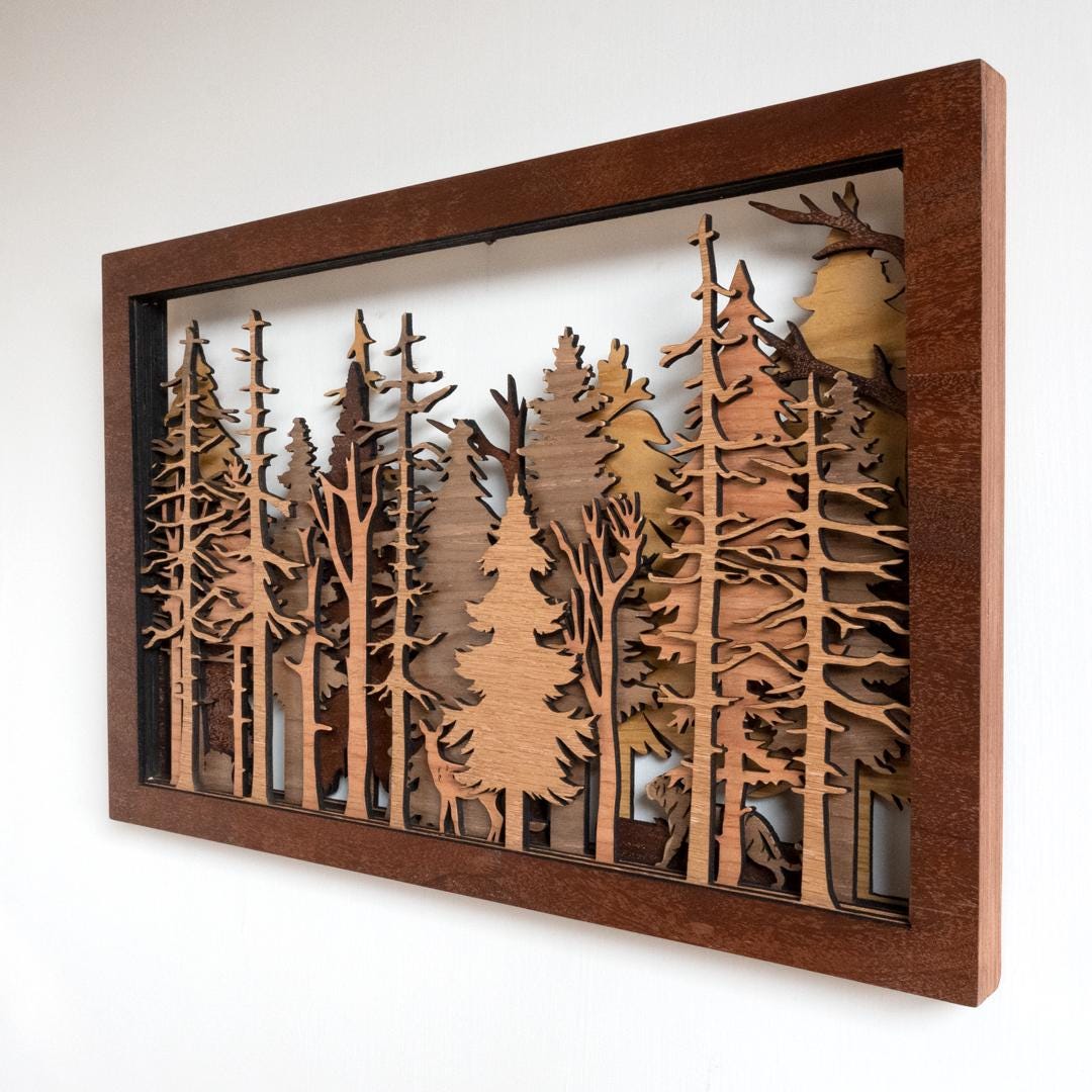 Wild Forest - Handcrafted Wooden Forest Wall Art With Layered Tree ...