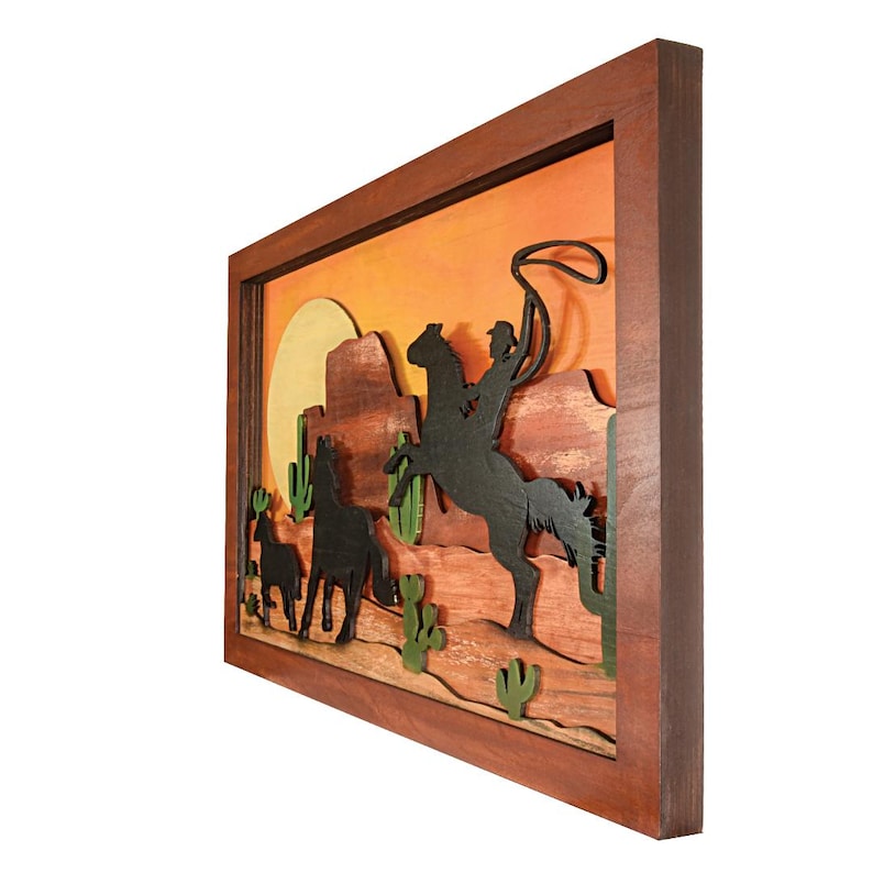 Texan Cowboy and Horse Scene 3D Layered Wooden Wall Hanging, Handmade ...