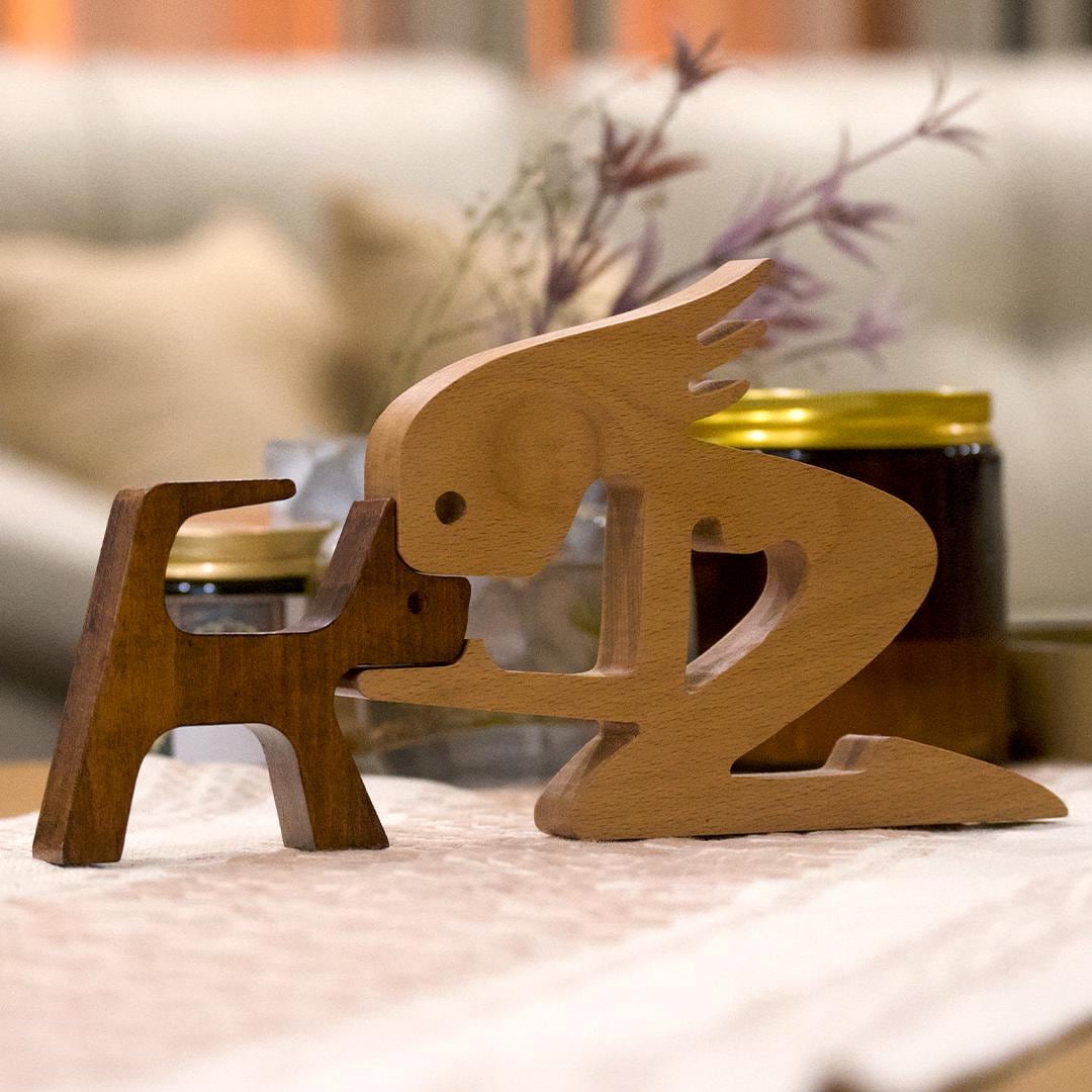 HUM-TUM Handcrafted Wooden Dog and Human Figurine, Beechwood Pet ...