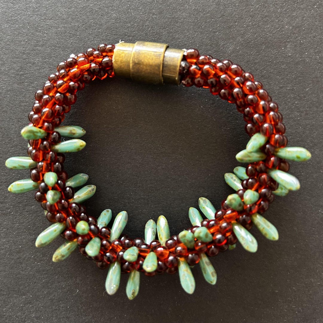 Rust and Green Braided Beaded Bracelet - Etsy