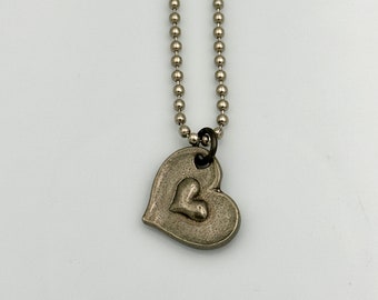 Vintage Pewter Heart Pendant Necklace Long by C. Stein - Etsy