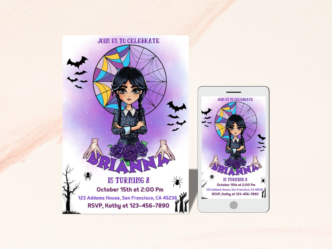 Editable Wednesday Addams Birthday Invitation Template, Girl Birthday ...