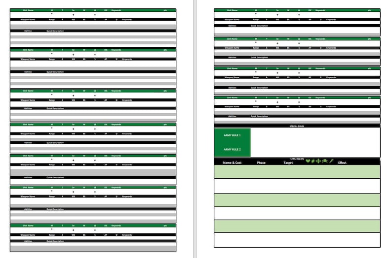 40k 10th Edition Army Sheet Template - Excel Document - Hassle Free ...