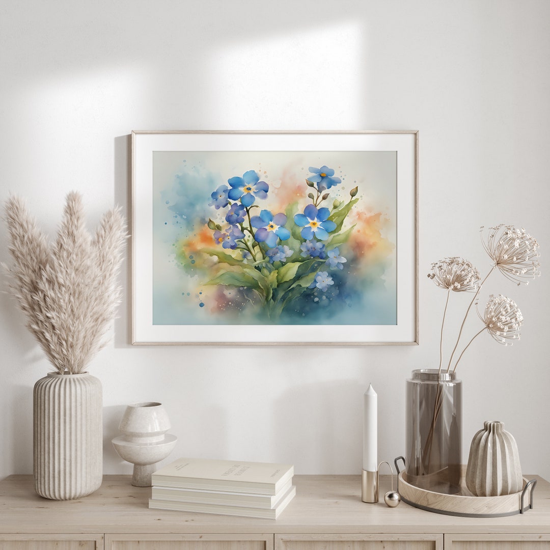 Forget-me-nots Painting Print Watercolor Forget-me-nots Painting Floral ...