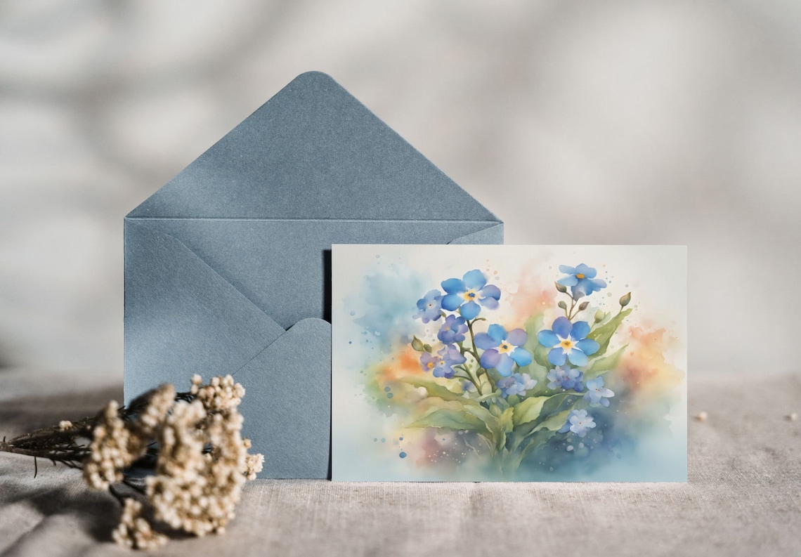 Forget-me-nots Painting Print Watercolor Forget-me-nots Painting Floral ...