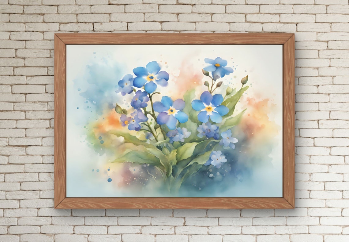 Forget-me-nots Painting Print Watercolor Forget-me-nots Painting Floral ...