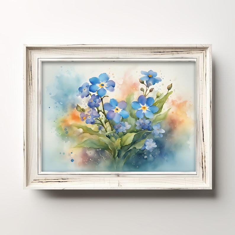 Forget-me-nots Painting Print Watercolor Forget-me-nots Painting Floral ...
