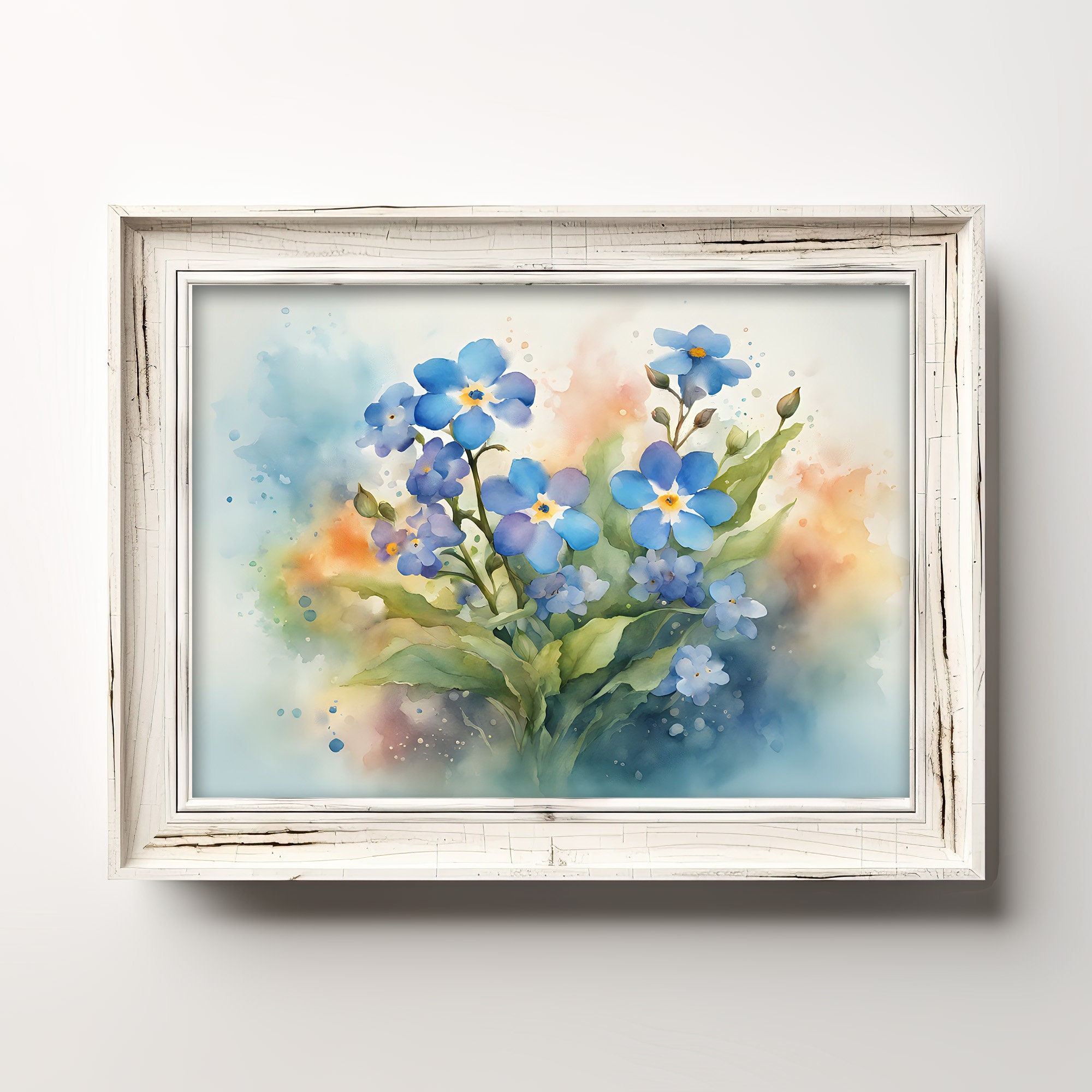 Forget-me-nots Painting Print Watercolor Forget-me-nots Painting Floral ...