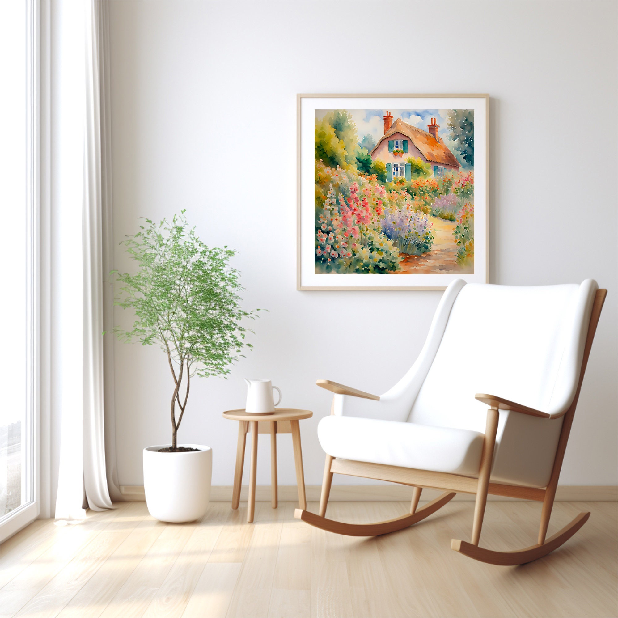 English Cottage Garden Watercolor Print: Vintage Rustic Wall Art ...