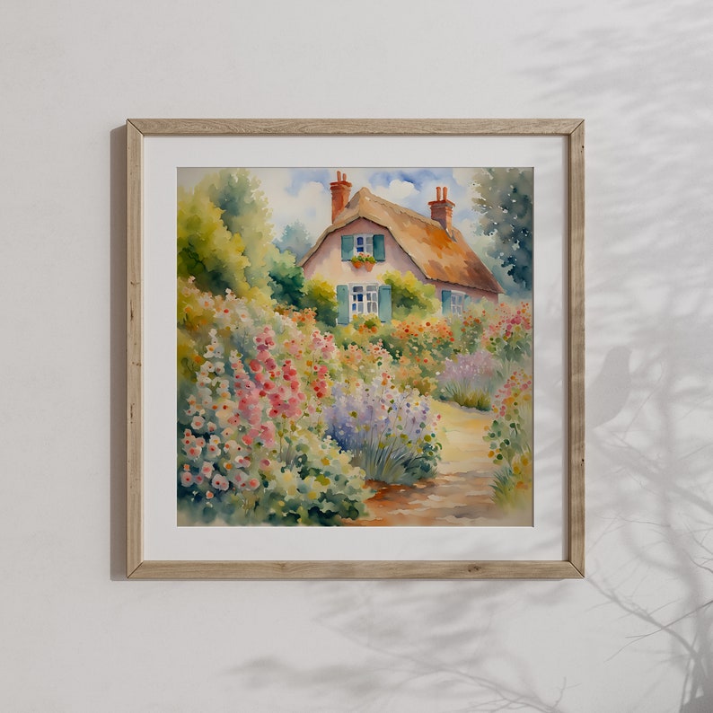 English Cottage Garden Watercolor Print: Vintage Rustic Wall Art ...