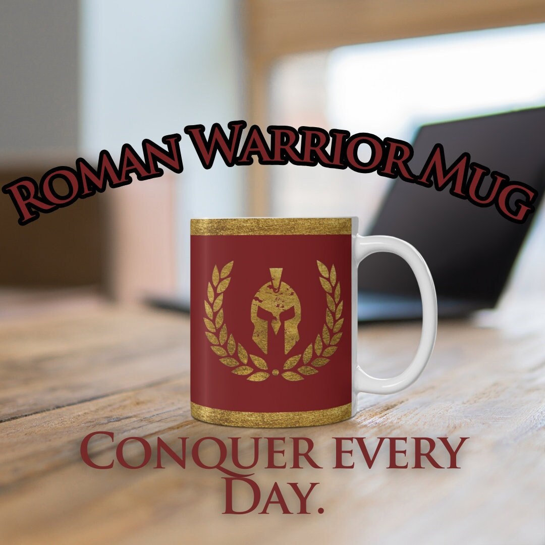 Roman Warrior Helmet White Mug - Striking Red & Gold Accents, Gladiator ...