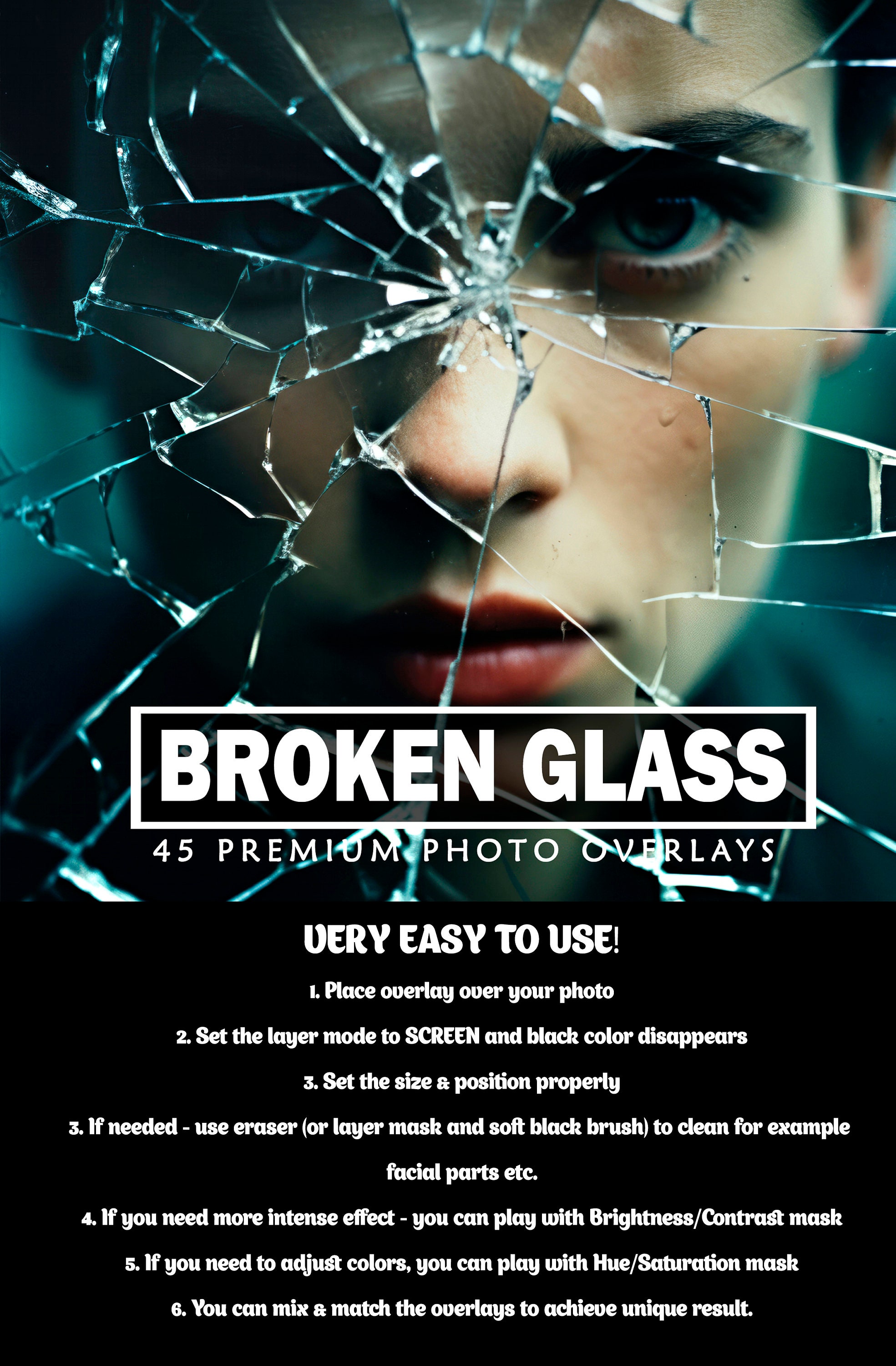 Realistic Broken Glass Photoshop Overlays Shattere Glass Overlays ...