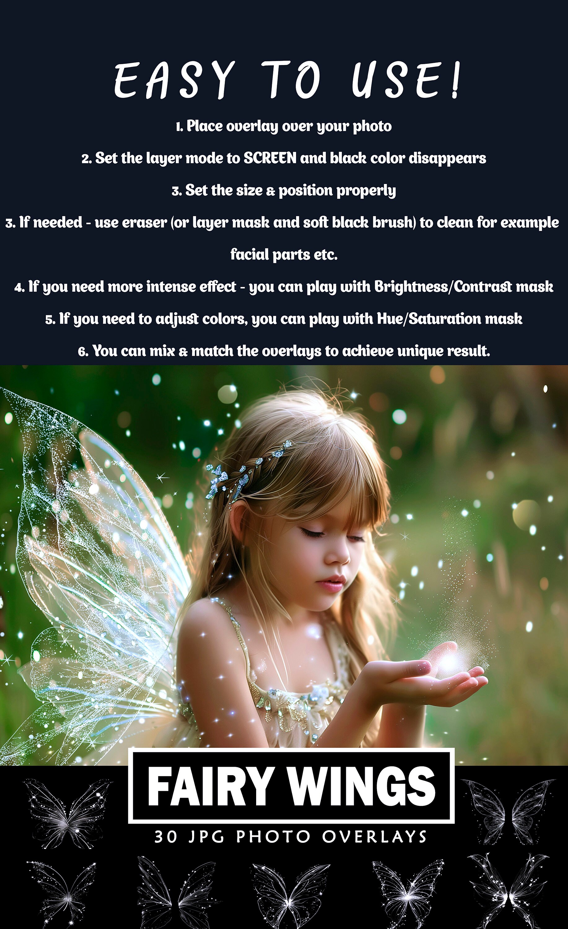 Fairy Wings Overlays Photoshop Overlays Magic Layers Digital Wings Sparkly Iridescent With Fairy ...