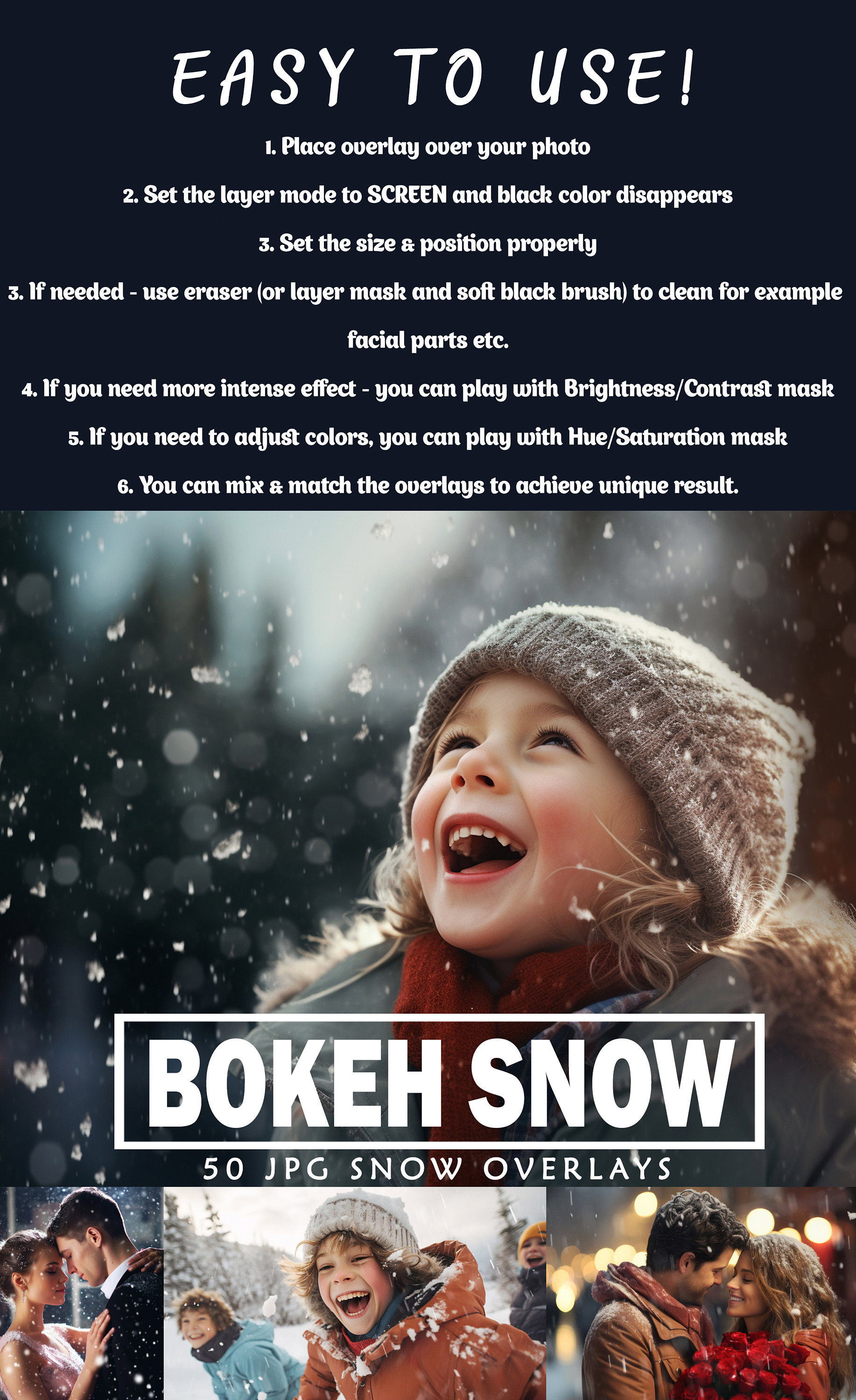 Realistic Snow Overlays Bokeh Falling Snow Backdrops Winter Photoshop ...