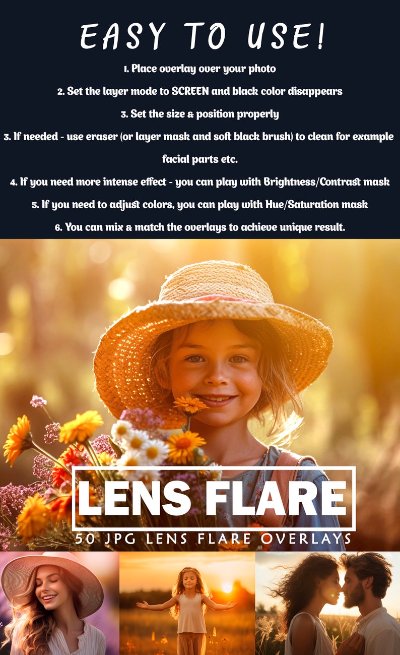 Lens Flares Overlays Photoshop Sunlight Sunrays Overlays Sun Digital Backdrop Overlays Summer ...