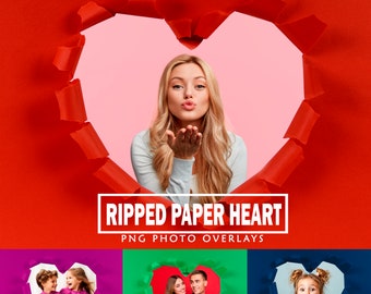 Ripped Paper Heart Overlay Valentines Day Digital Backdrop Red Pink ...